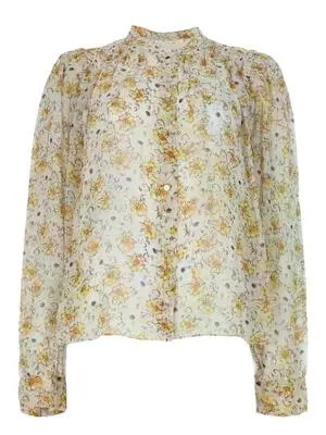 MARANT ETOILE Beige Floral Print Smocked Blouse - Neutrals