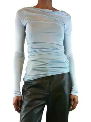 Blumarine Ruched Long-sleeved T-shirt - Blue