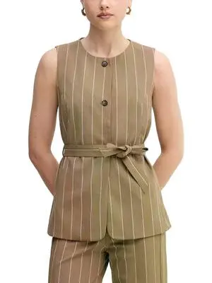 BENETTON Pinstripe Belted Top - Neutrals