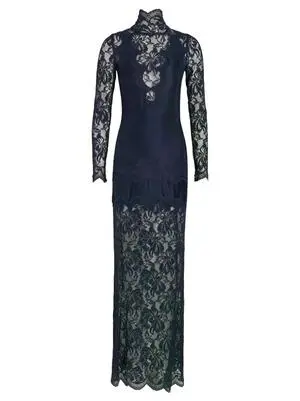Rabanne Lace-panelled High-neck Maxi Dress - Blue