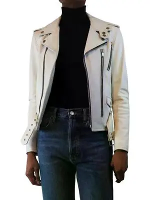 Saint Laurent Belted Leather Biker Jacket - Neutrals