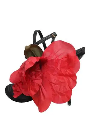 DOLCE & GABBANA Dolce & Gabbana Black Satin Flower Detail Stiletto Sandals