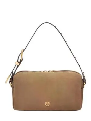 Pinko Medium Suede Boston Bag With Spray Effect - Neutrals