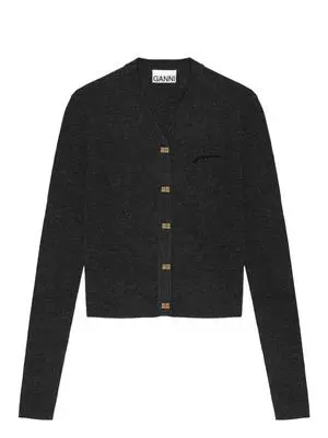 GANNI Logo-embroidered V-neck Cardigan - Grey