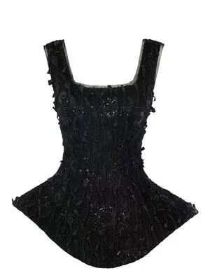 A.W.A.K.E. Mode Sequin Embellished Peplum Top - Black