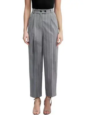 BENETTON Pinstripe Pleated Trousers - Grey