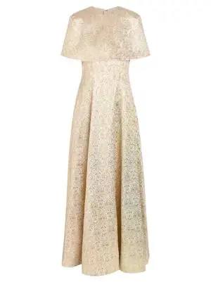 EMILIA WICKSTEAD Cape-effect Jacquard Maxi Dress - Neutrals