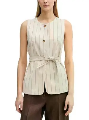 BENETTON Pinstripe Belted Top - Neutrals