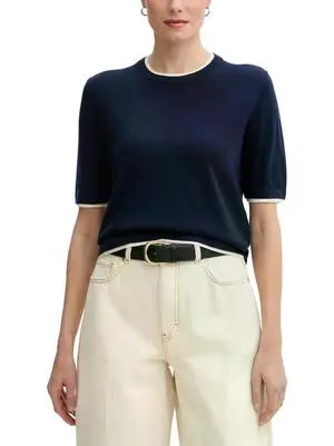 BENETTON Contrast Trim Short Sleeve Sweater - Blue