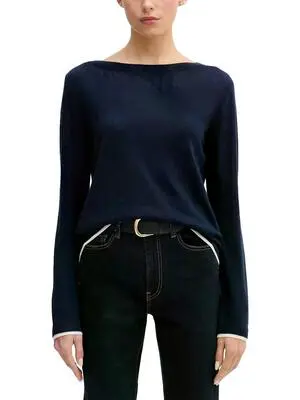 BENETTON Contrast-trim Boat-neck Sweater - Blue
