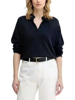 BENETTON Polo Collar V-neck Sweater - Blue