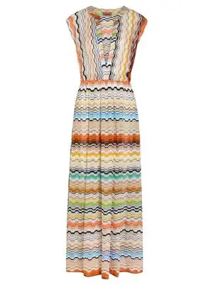 Missoni Zigzag Knit V-neck Maxi Dress - Neutrals