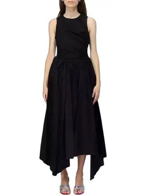 MSGM Cotton Draped Asymmetric Dress - Black