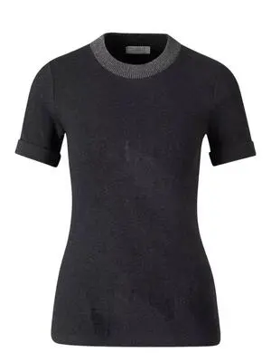 Peserico Embellished-trim T-shirt - Grey
