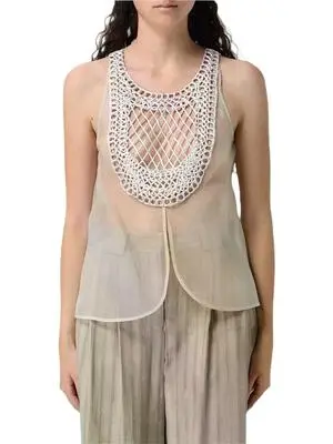 Emporio Armani Macramé Insert Tulle Blouse - Neutrals