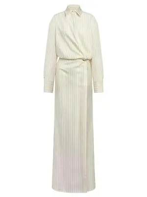 DONDUP Pinstripe Wrap Maxi Dress - Neutrals
