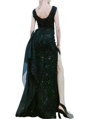 A.W.A.K.E. Mode Sequin-embellished Side-panel Maxi Dress - Black