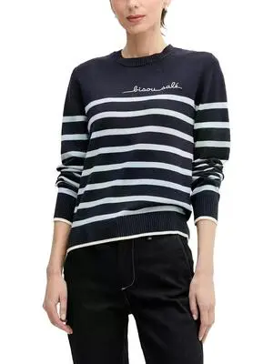 BENETTON Striped Crew Neck Long Sleeve Sweater - Blue