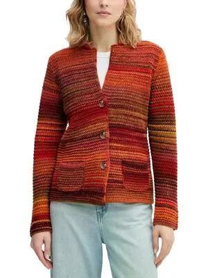 BENETTON Striped Knit Button-up Cardigan - Red