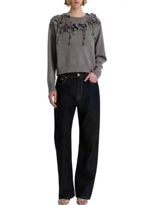 Alberta Ferretti Floral Appliqué Wool Sweater - Grey