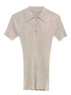 TOTEME Ribbed Knit Polo Top - Neutrals