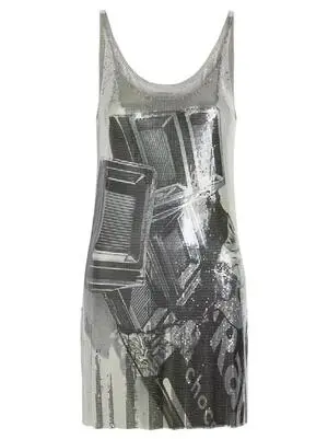 Rabanne Graphic Print Chainmail Mini Dress - Silver