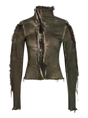 Rick Owens Frayed Edge Denim Jacket - Brown