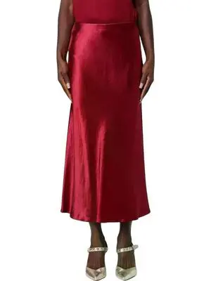 Max Mara Silk Satin Midi Skirt - Red