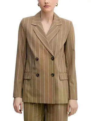 BENETTON Pinstripe Double-breasted Blazer - Brown