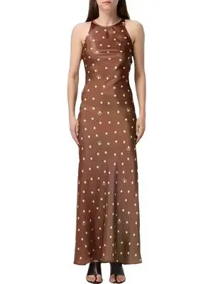 MC2 SAINT BARTH Silk Polka Dot Maxi Dress - Brown