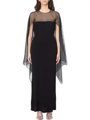 Alberta Ferretti Sheer-panneled Cape-style Maxi Dress - Black