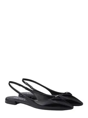 Prada Brushed Leather Ballerina Slingbacks - Black
