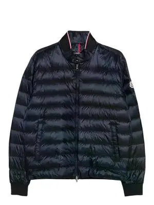 Moncler Quilted Padded Jacket With Striped Trim - Blue