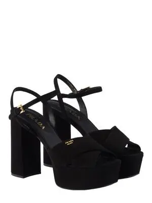 Prada Suede Platform Sandals With Ankle Strap And Logo Buckle - Black