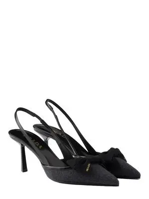 Prada Fabric Slingback Pumps With Bow Detailing - Grey