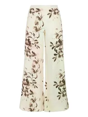 HEVRON Capri Floral-print Linen Trousers - Neutrals