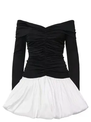LITA COUTURE Off-the-shoulder Ruched Mini Dress - Black