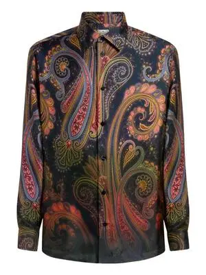 Etro Silk Twill Shirt With Placed Degradé Paisley-print - Blue