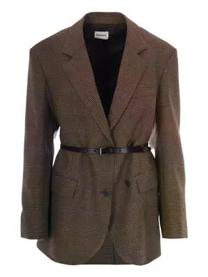 P.a.r.o.s.h Belted Checked-pattern Blazer - Brown