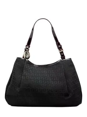 Fendi Zucchino Canvas Shoulder Bag - Black