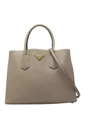 Prada Saffiano Cuir Double Satchel - Grey