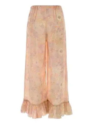 Chloé Floral-print Ruffled Trousers - Neutrals