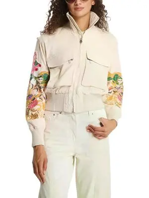 Desigual Embroidered Zip-up Jacket - Neutrals