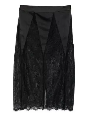 Elisabetta Franchi Lace-panelled Satin Midi Pencil Skirt - Black