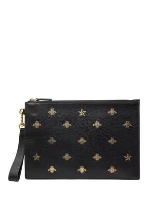 Gucci 20th Century Calfskin Bee Star Clutch Bag - Black