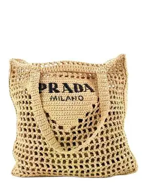 Prada Open Raffia Tote Bag - Neutrals