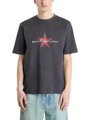 WASTED Star Print Slogan T-shirt - Black