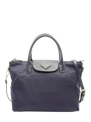 Prada Saffiano Trimmed Tessuto Satchel - Blue