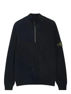 Stone Island Quarter-zip Knit With Logo Patch - Blue