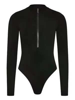 Bondi Born Long-sleeve Zip-front Swimsuit - Black